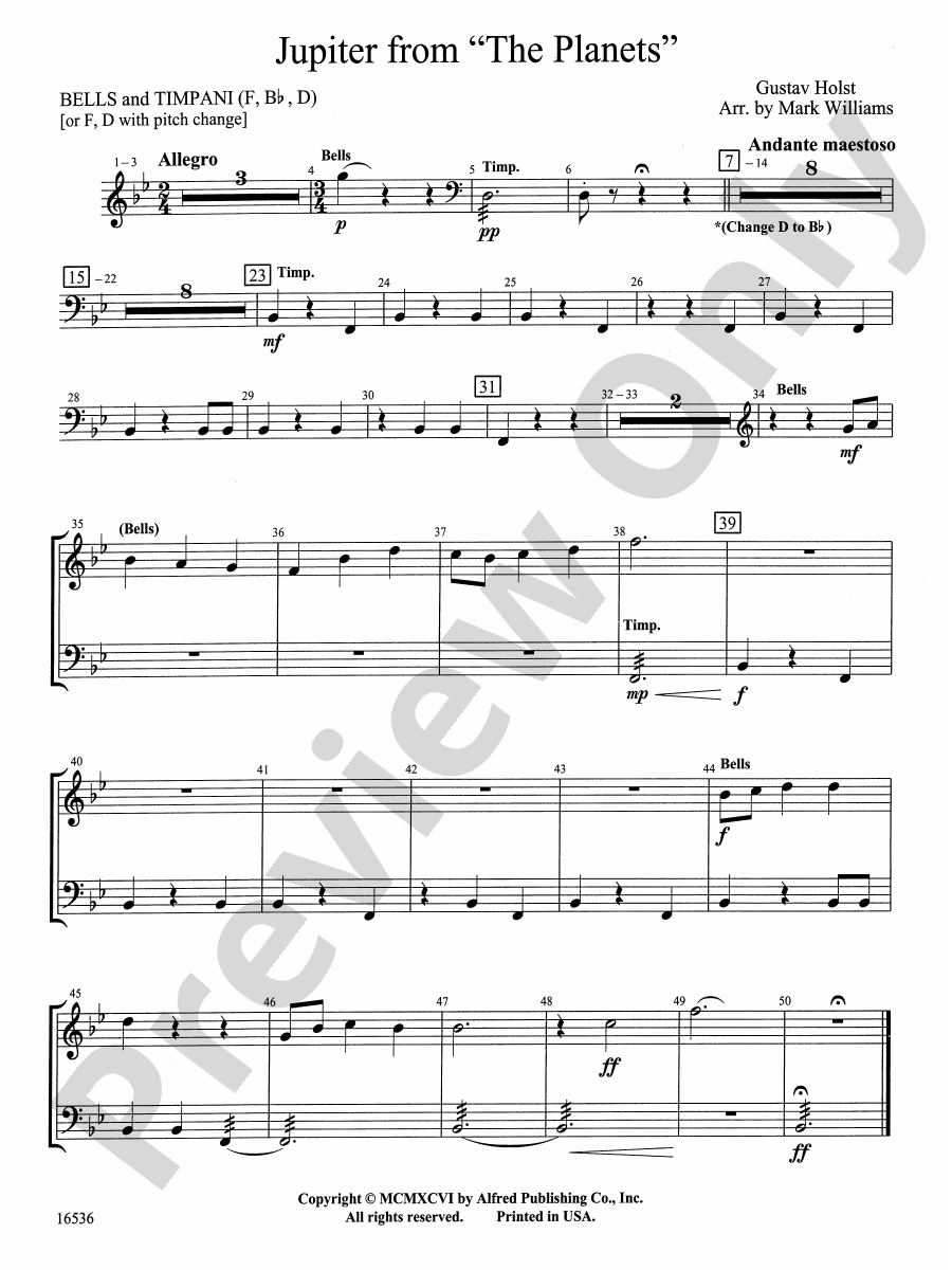 Jupiter from "The Planets": Timpani: Timpani Part - Digital Sheet Music ...