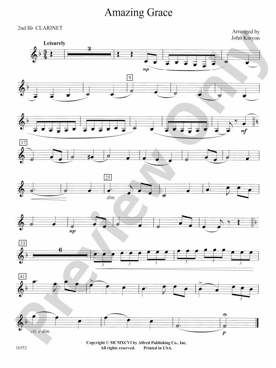Amazing Grace: 2nd B-flat Clarinet: 2nd B-flat Clarinet Part - Digital Sheet Music Download