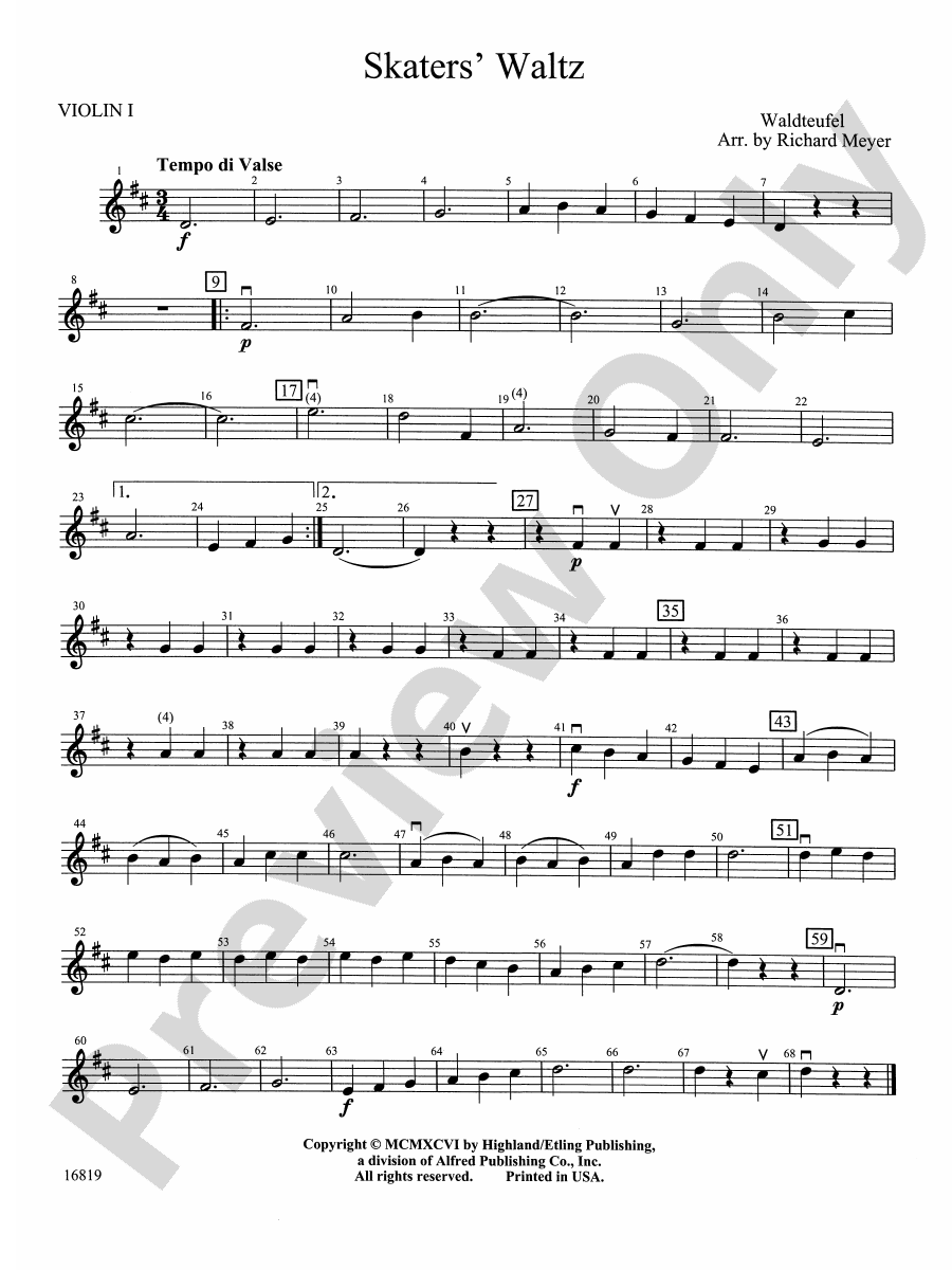 Skaters' Waltz: 1st Violin: 1st Violin Part - Digital Sheet Music Download