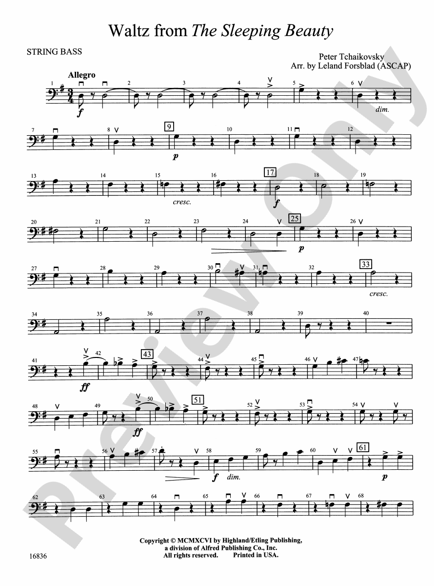 Waltz from The Sleeping Beauty: String Bass: String Bass Part - Digital ...