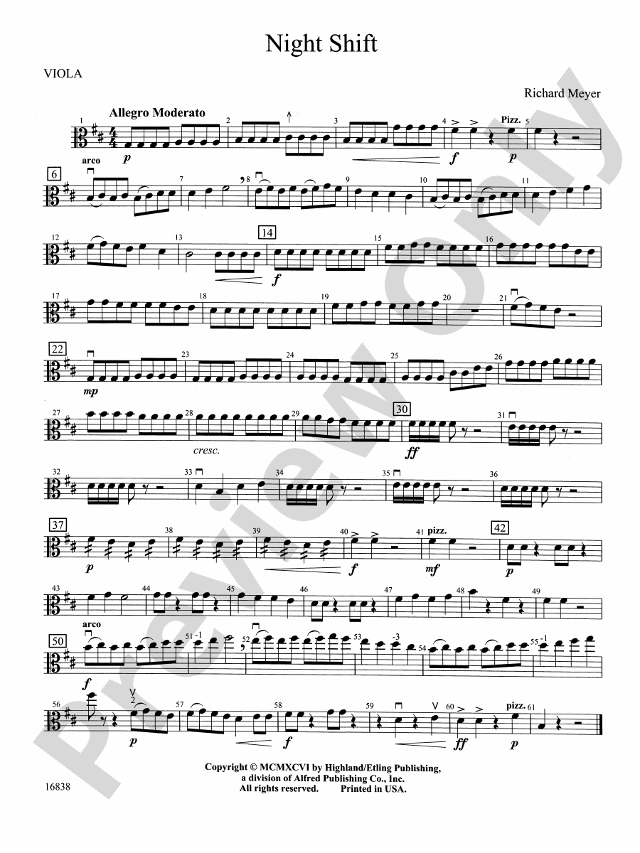 Night Shift: Viola: Viola Part - Digital Sheet Music Download