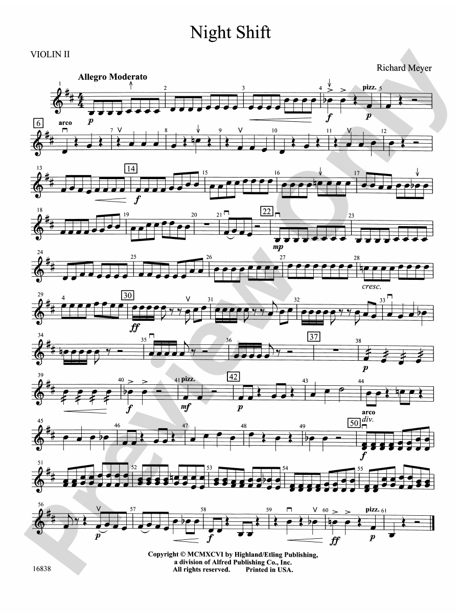 Night Shift: 2nd Violin: 2nd Violin Part - Digital Sheet Music Download