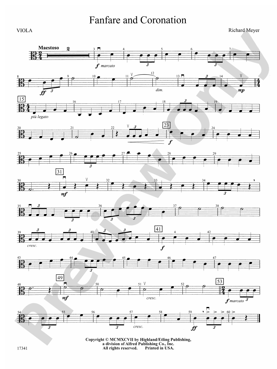 Fanfare and Coronation: Viola: Viola Part - Digital Sheet Music Download