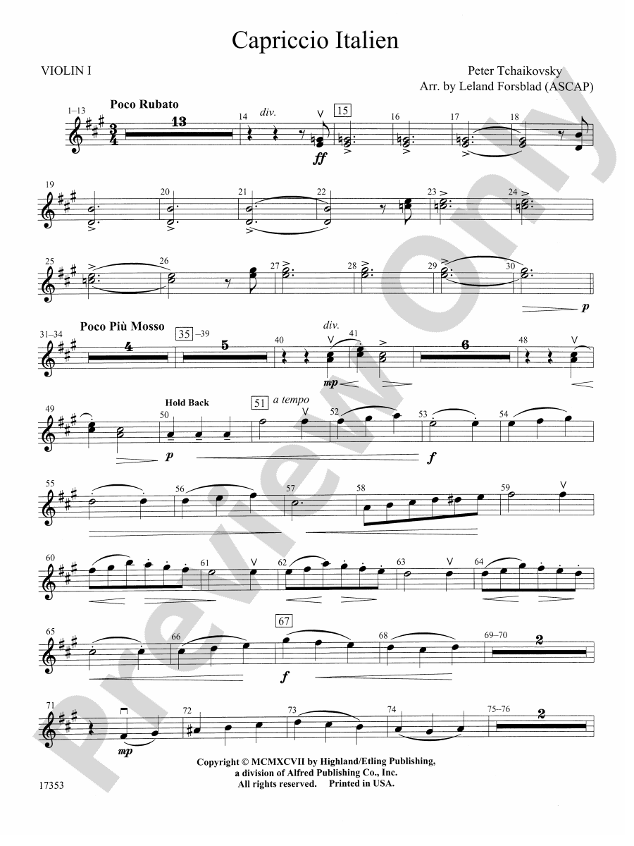 Capriccio Italien: 1st Violin: 1st Violin Part - Digital Sheet Music ...
