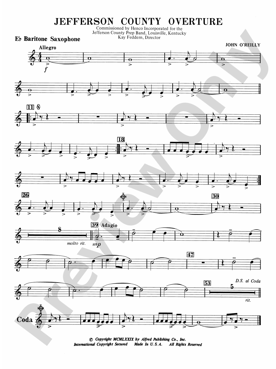 Jefferson County Overture: E-flat Baritone Saxophone: E-flat Baritone Saxophone Part - Digital ...