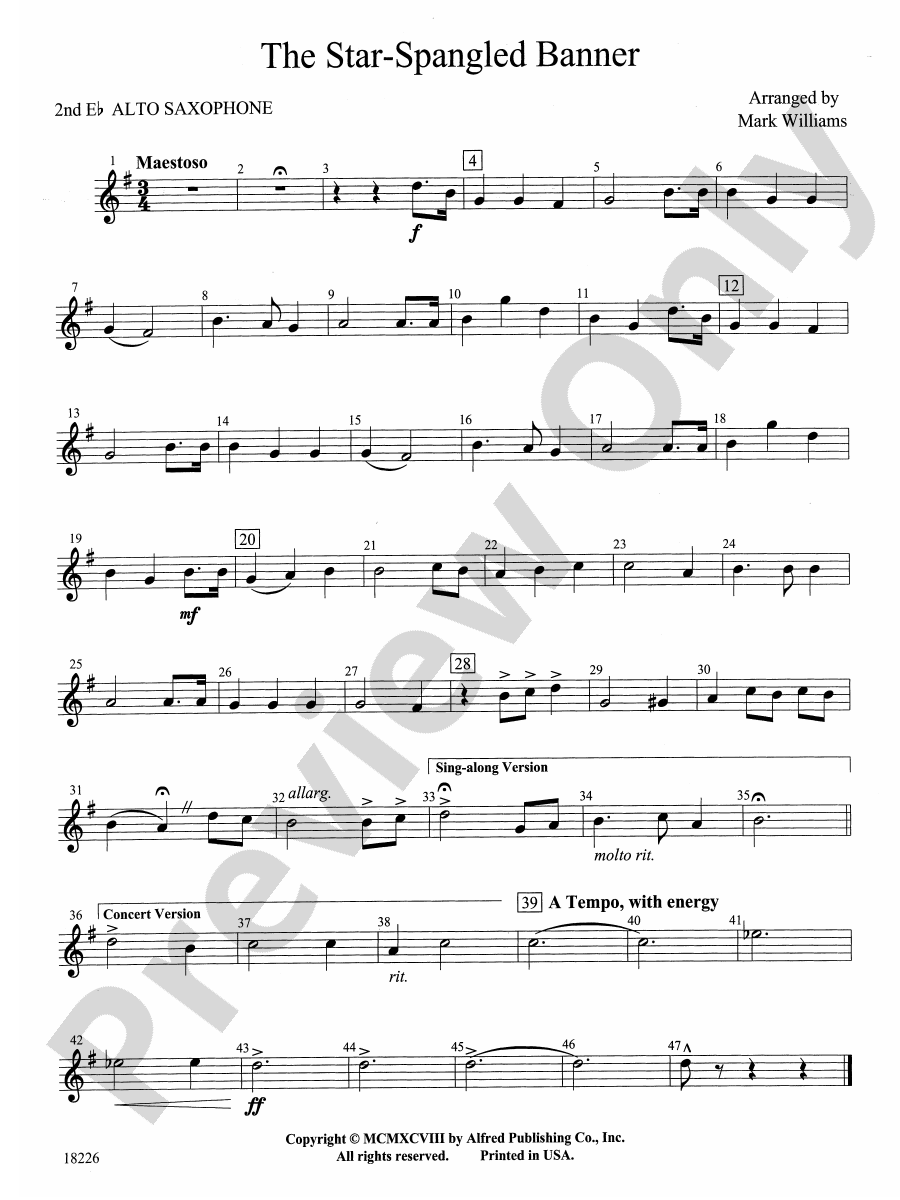 The Star Spangled Banner: 2nd E-flat Alto Saxophone: 2nd E-flat Alto Saxophone Part - Digital ...