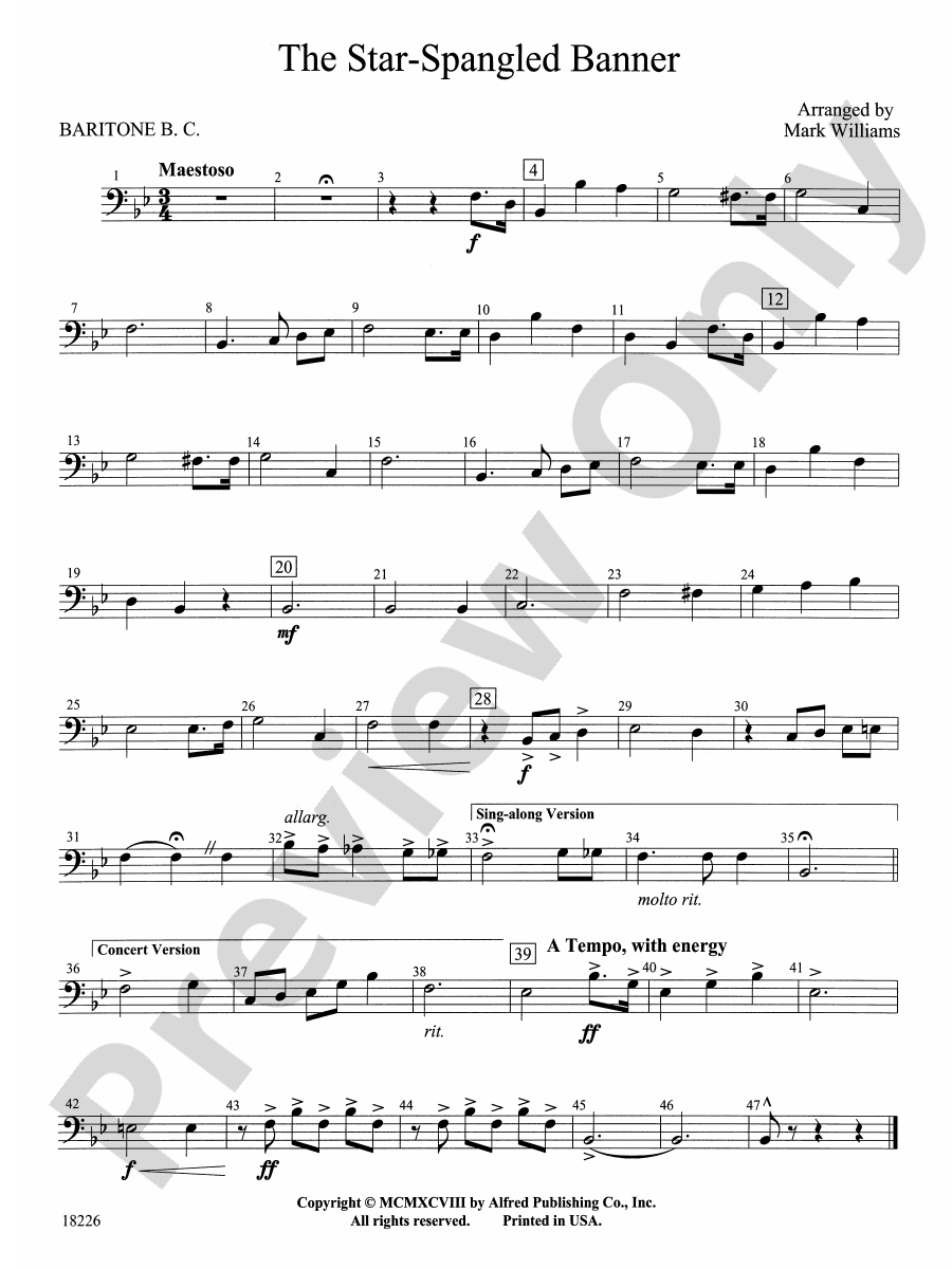 The Star Spangled Banner: Baritone B.C.: Baritone B.C. Part - Digital ...
