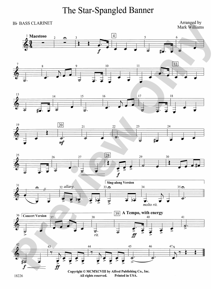 The Star Spangled Banner: B-flat Bass Clarinet: B-flat Bass Clarinet ...