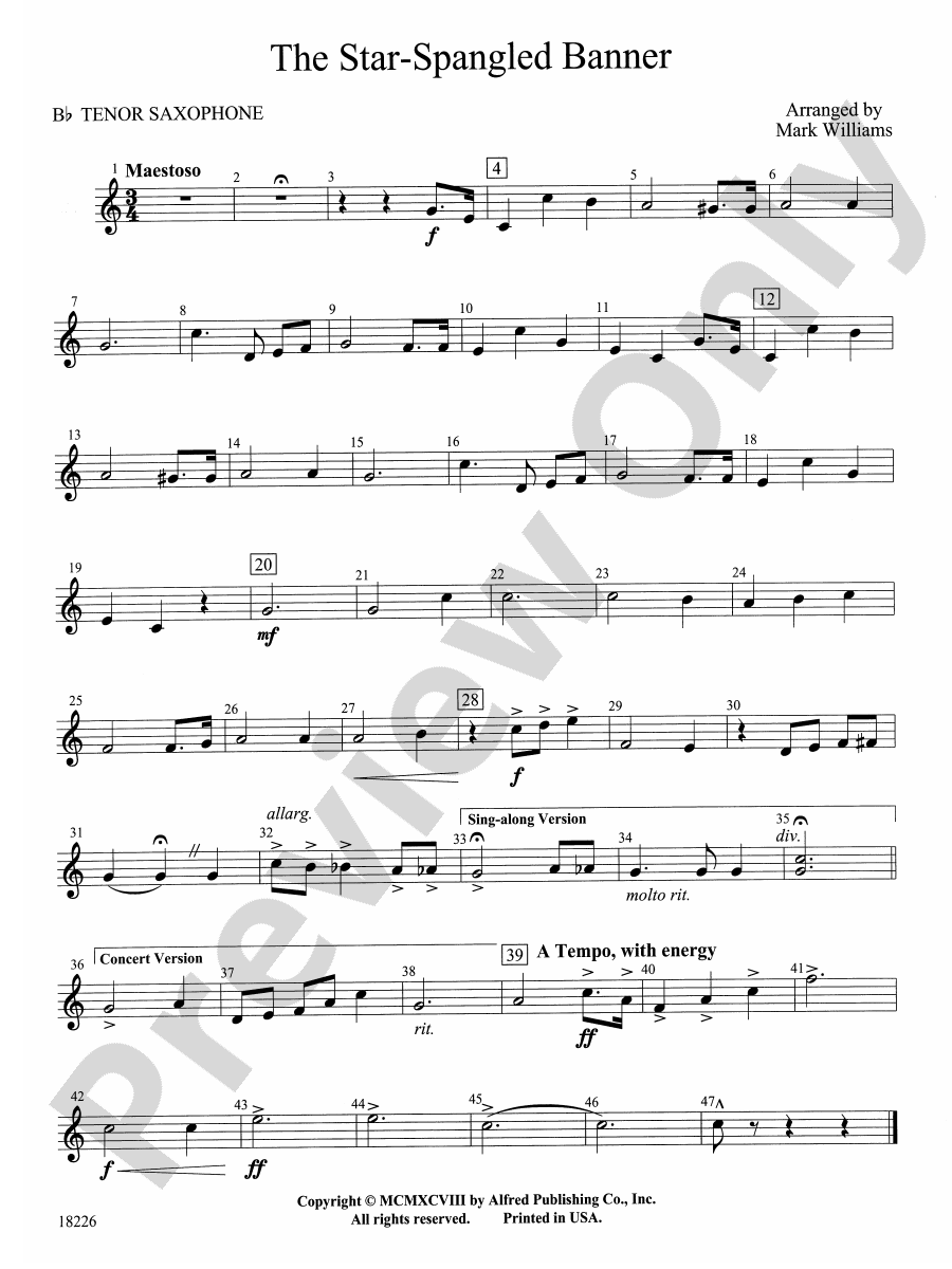 The Star Spangled Banner: B-flat Tenor Saxophone: B-flat Tenor ...