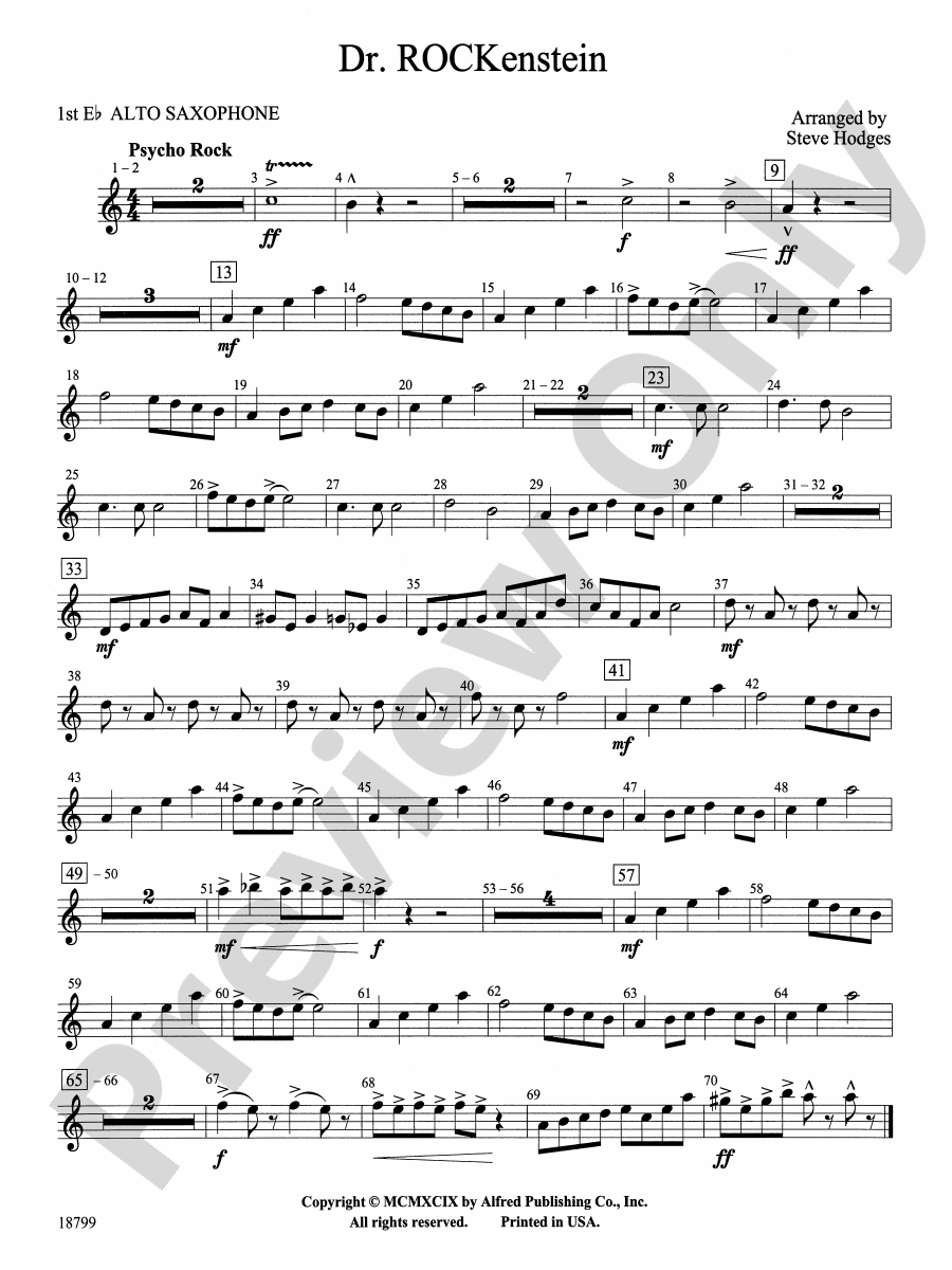 Dr. Rockenstein: E-flat Alto Saxophone: E-flat Alto Saxophone Part ...