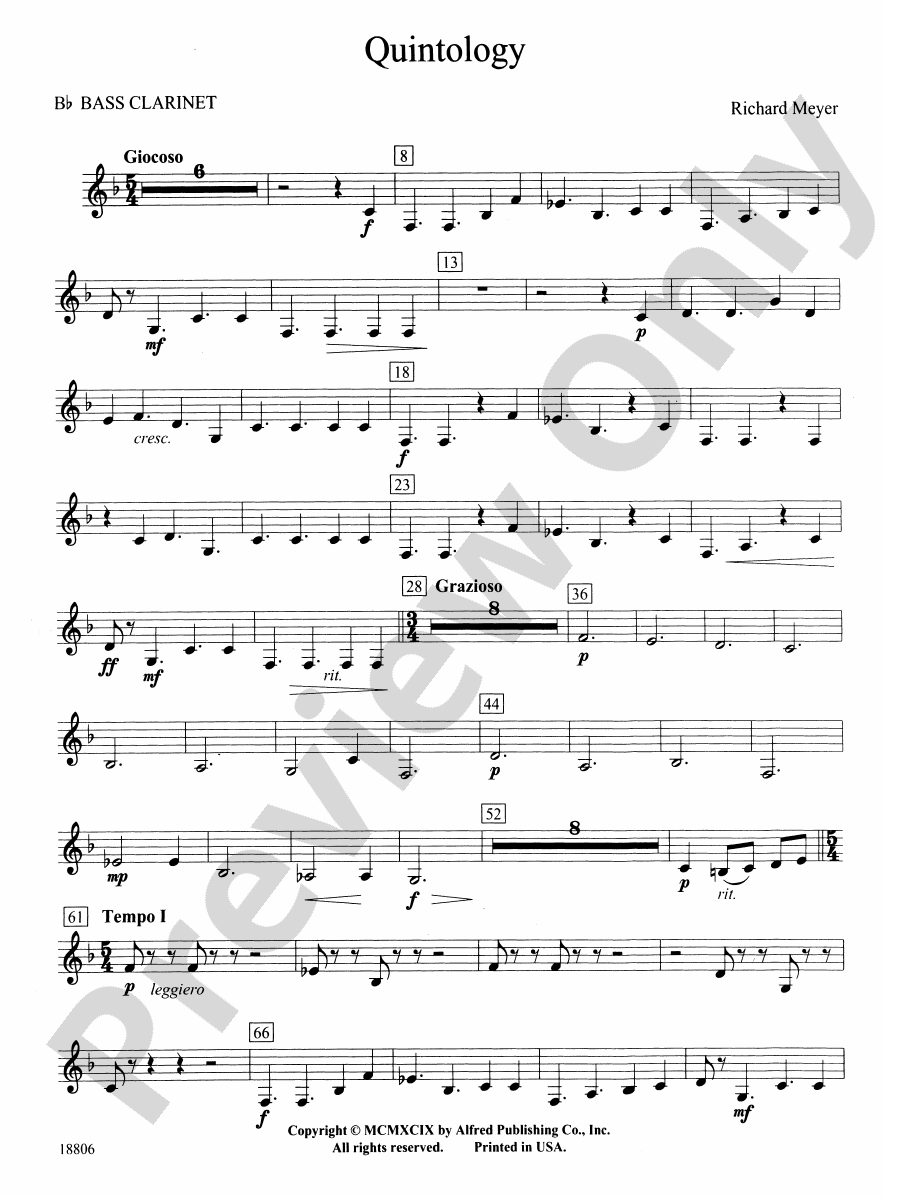 Quintology: B-flat Bass Clarinet: B-flat Bass Clarinet Part - Digital ...