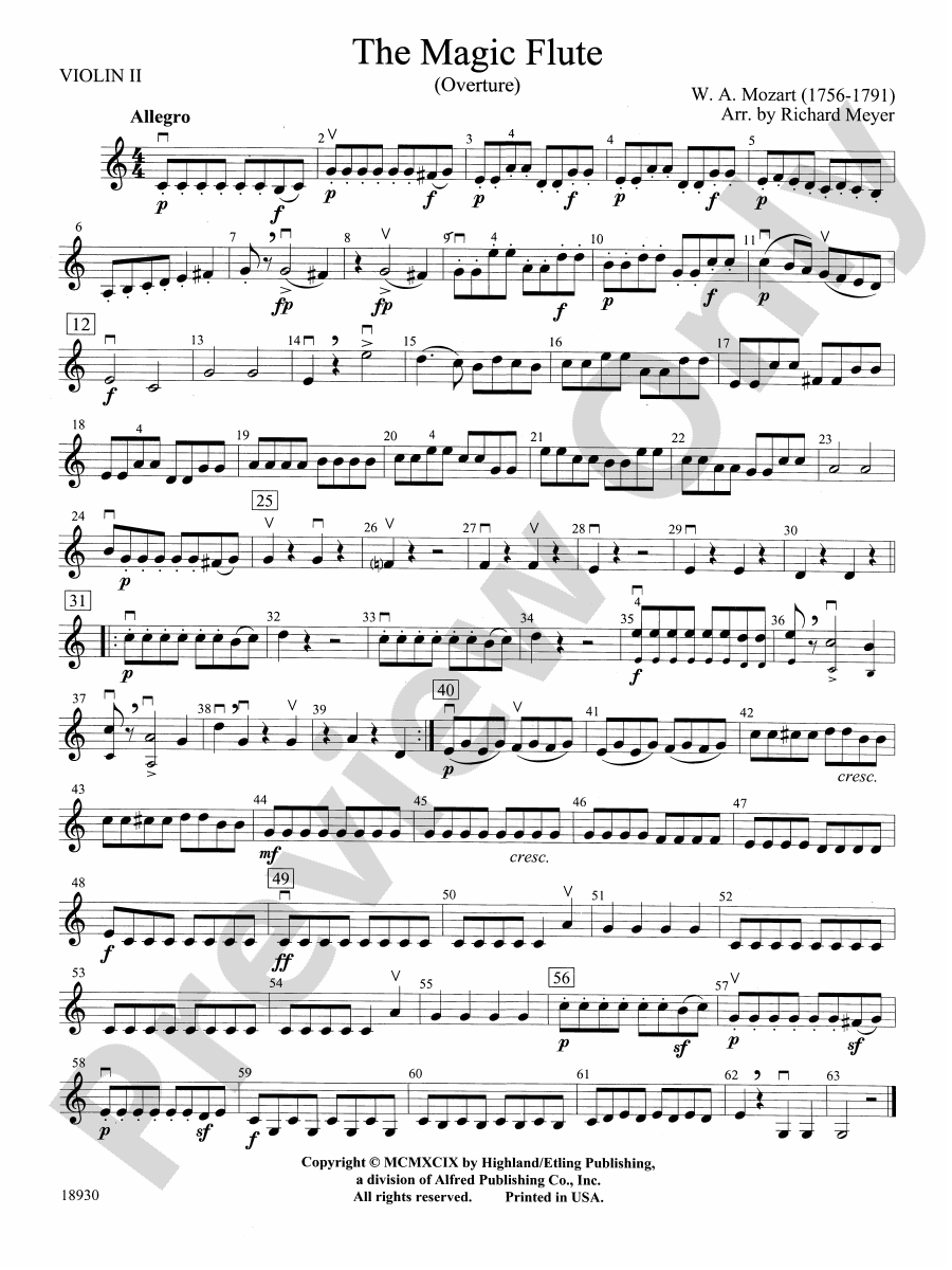 The Magic Flute (Overture): 2nd Violin: 2nd Violin Part - Digital Sheet ...