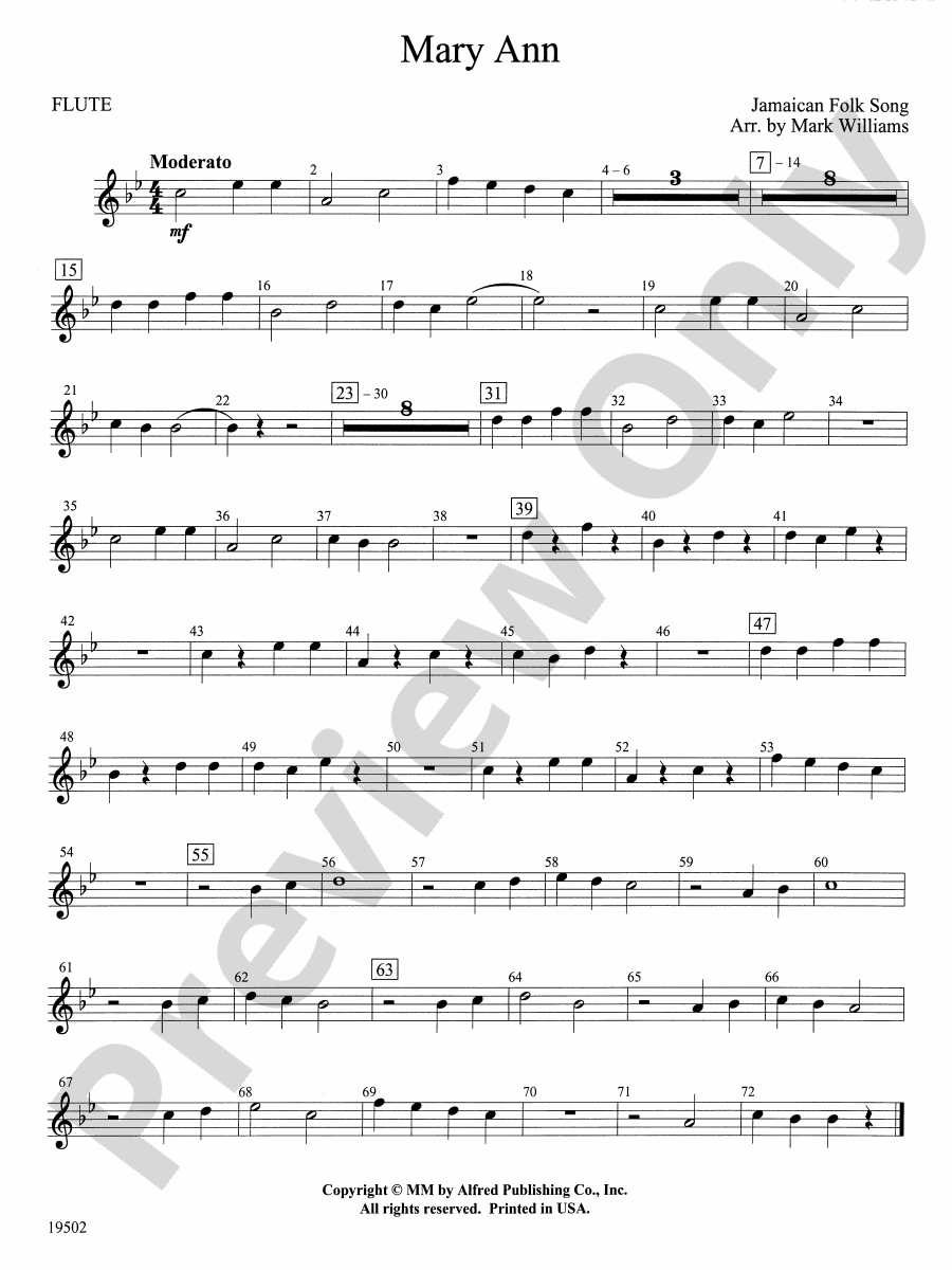 Mary Ann: Flute: Flute Part - Digital Sheet Music Download