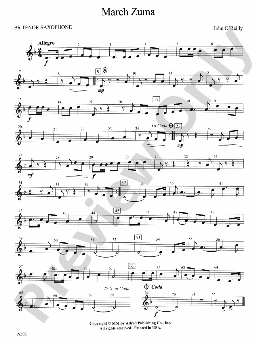 March Zuma: B-flat Tenor Saxophone: B-flat Tenor Saxophone Part ...