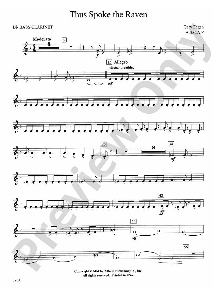 Thus Spoke the Raven: B-flat Bass Clarinet: B-flat Bass Clarinet Part - Digital Sheet Music Download