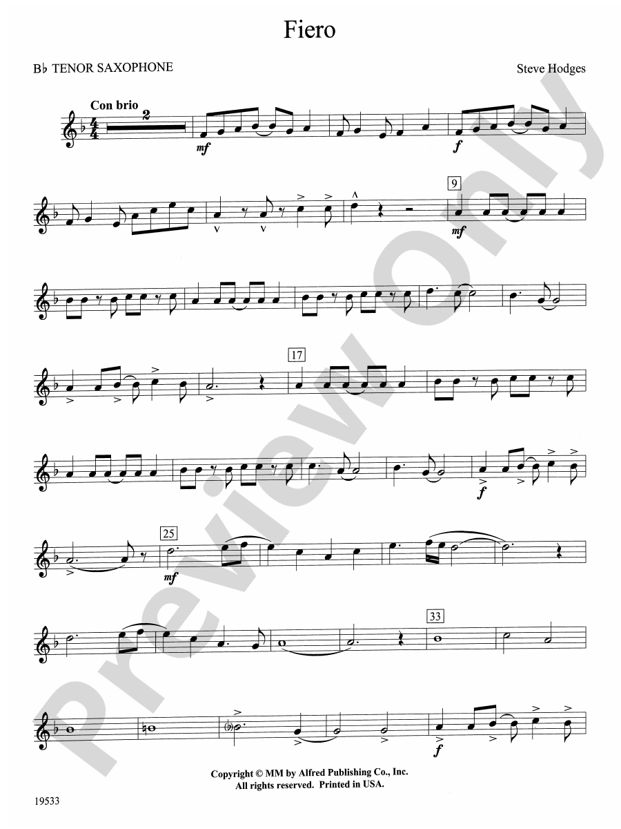 Fiero: B-flat Tenor Saxophone: B-flat Tenor Saxophone Part - Digital Sheet Music Download
