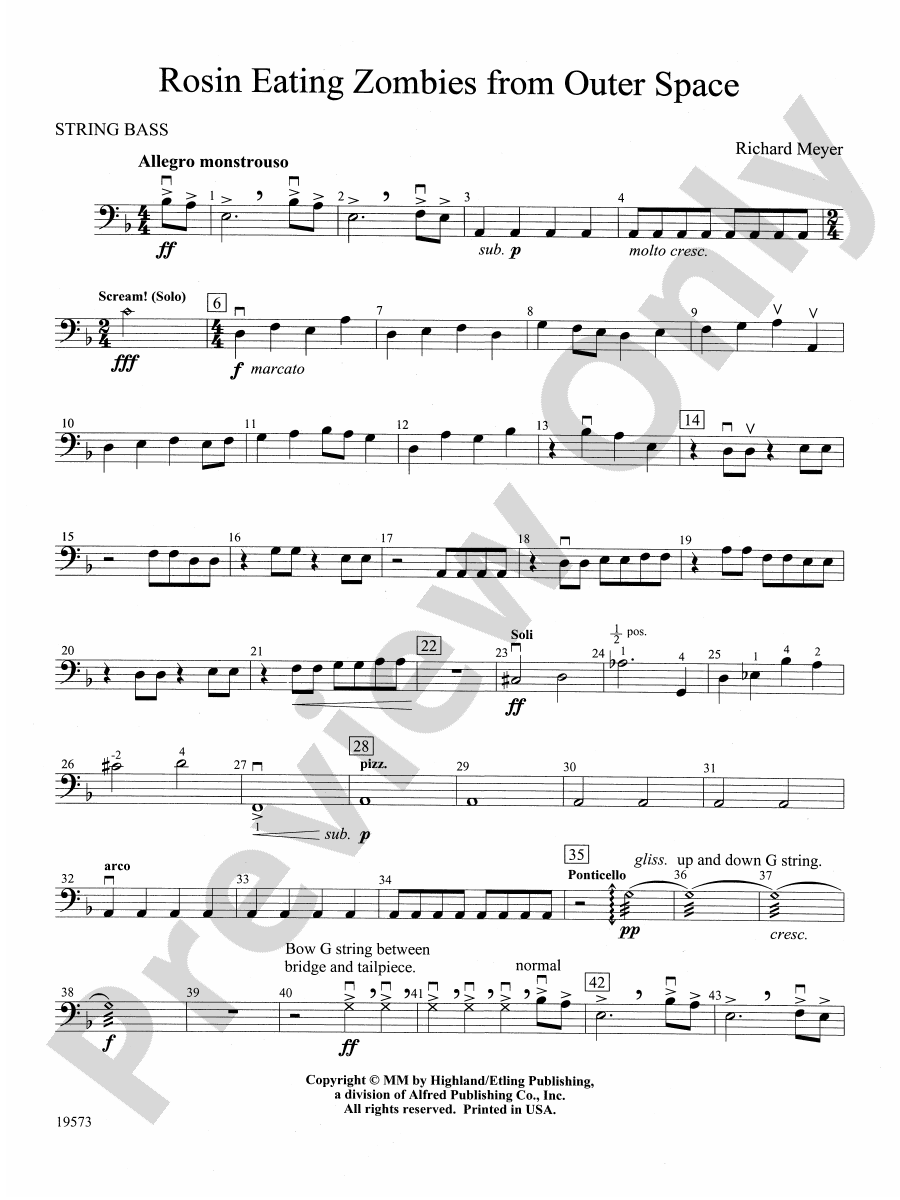 Rosin Eating Zombies from Outer Space: String Bass: String Bass Part - Digital Sheet Music Download
