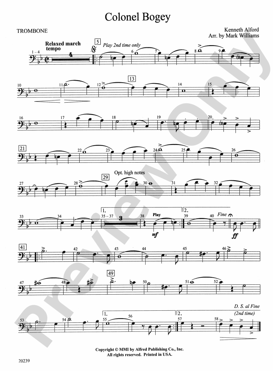 Colonel Bogey: 1st Trombone: 1st Trombone Part - Digital Sheet Music Download