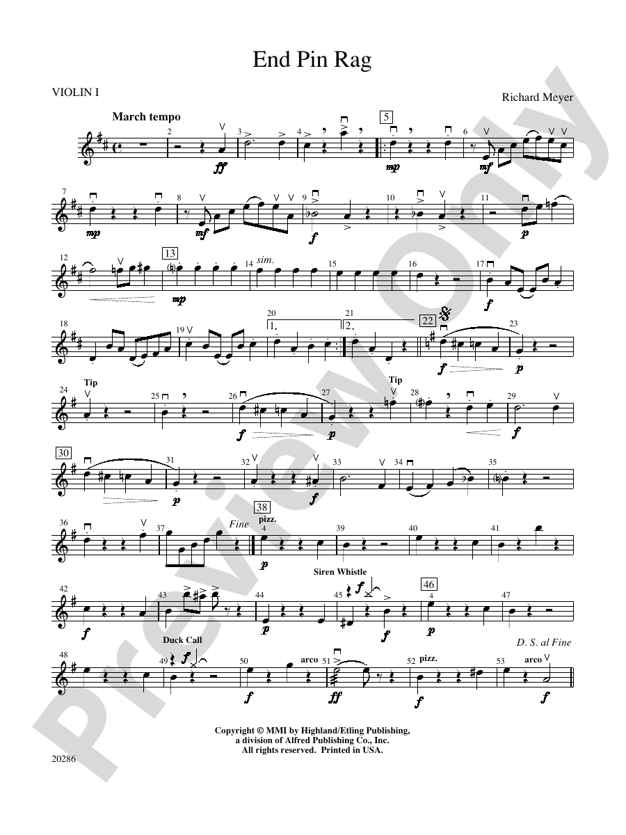 End Pin Rag (Cello and Bass Section Feature): 1st Violin: 1st Violin ...