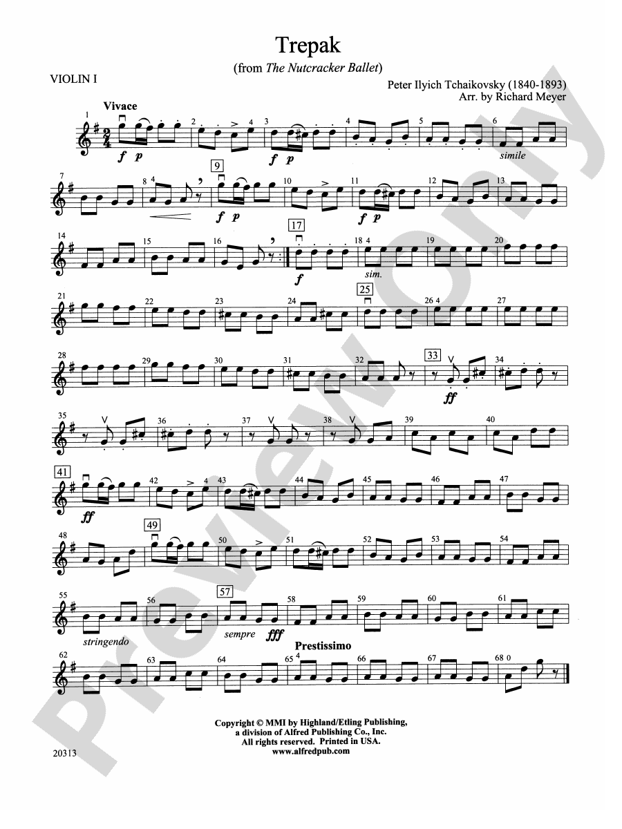 Trepak from The Nutcracker Ballet: 1st Violin: 1st Violin Part ...