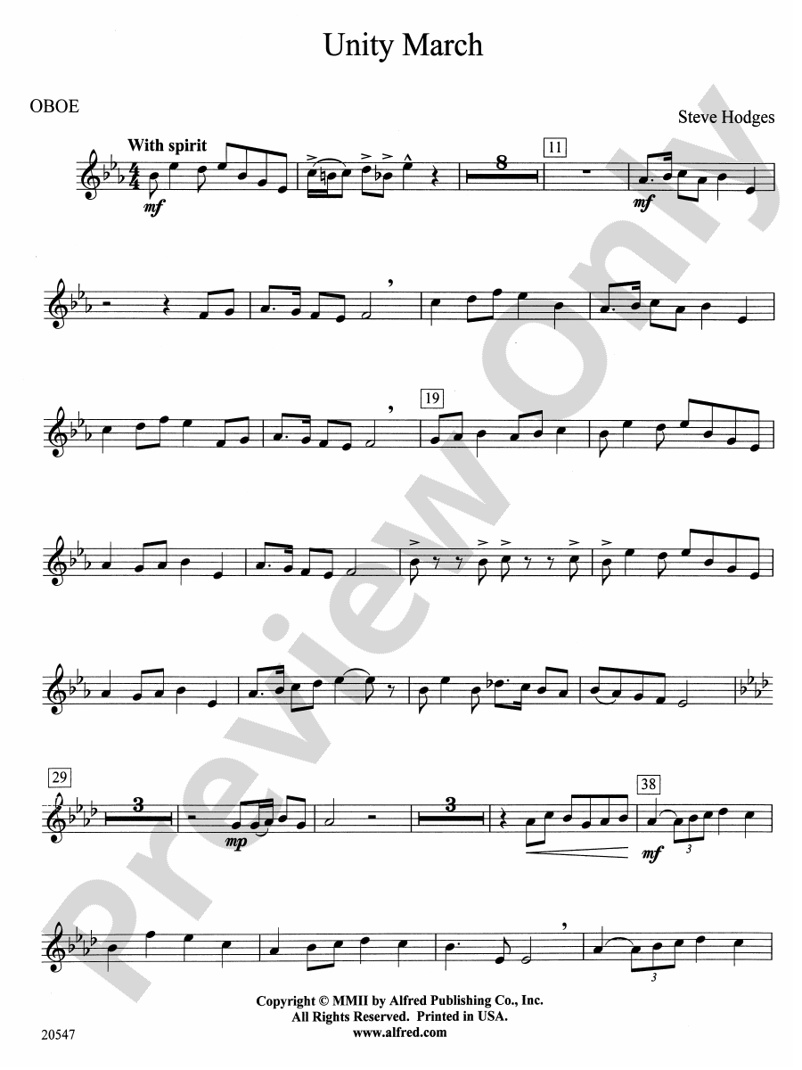 Unity March: Oboe: Oboe Part - Digital Sheet Music Download