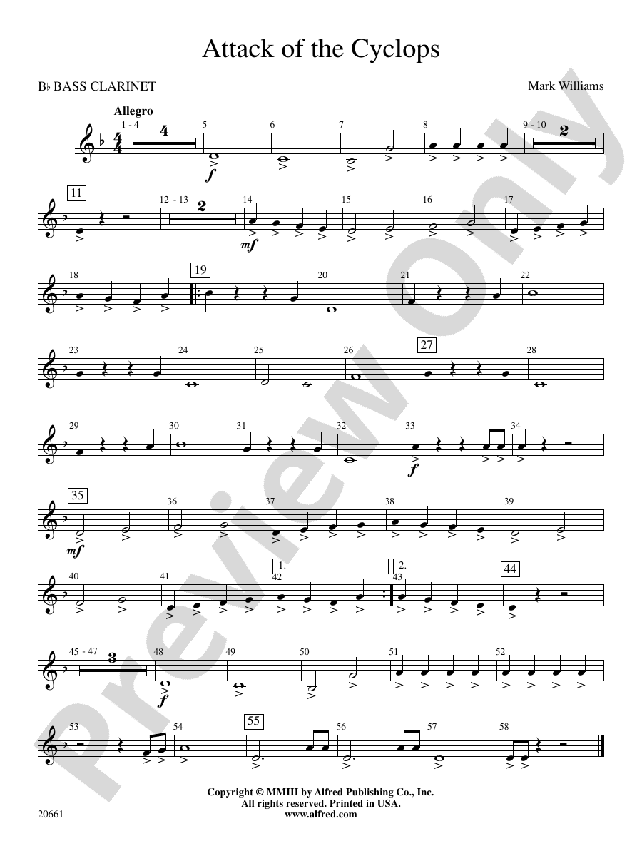 Attack of the Cyclops: B-flat Bass Clarinet: B-flat Bass Clarinet Part ...