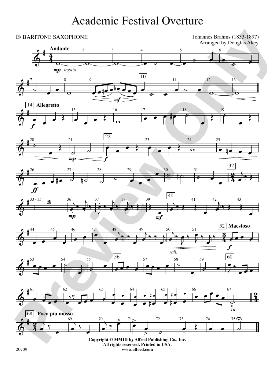 Academic Festival Overture: E-flat Baritone Saxophone: E-flat Baritone Saxophone Part - Digital ...