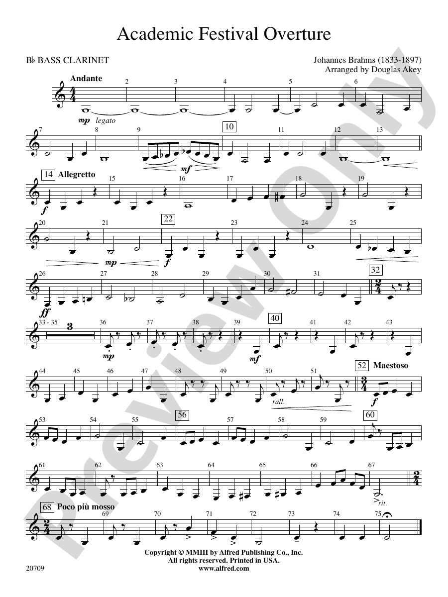Academic Festival Overture: B-flat Bass Clarinet: B-flat Bass Clarinet ...
