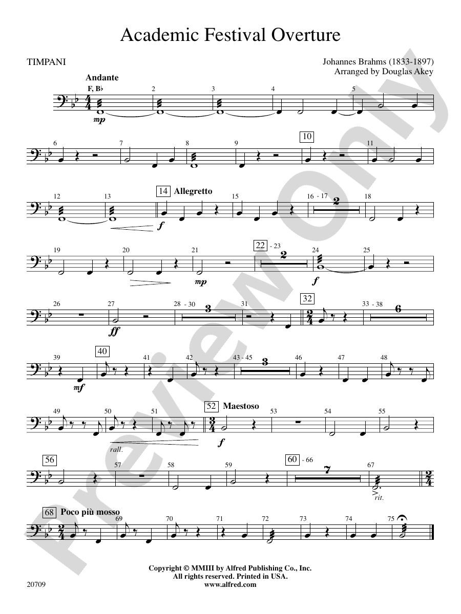 Academic Festival Overture: Timpani: Timpani Part - Digital Sheet Music ...