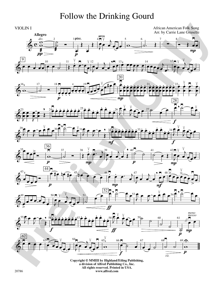 Follow the Drinking Gourd: 1st Violin: 1st Violin Part - Digital Sheet ...