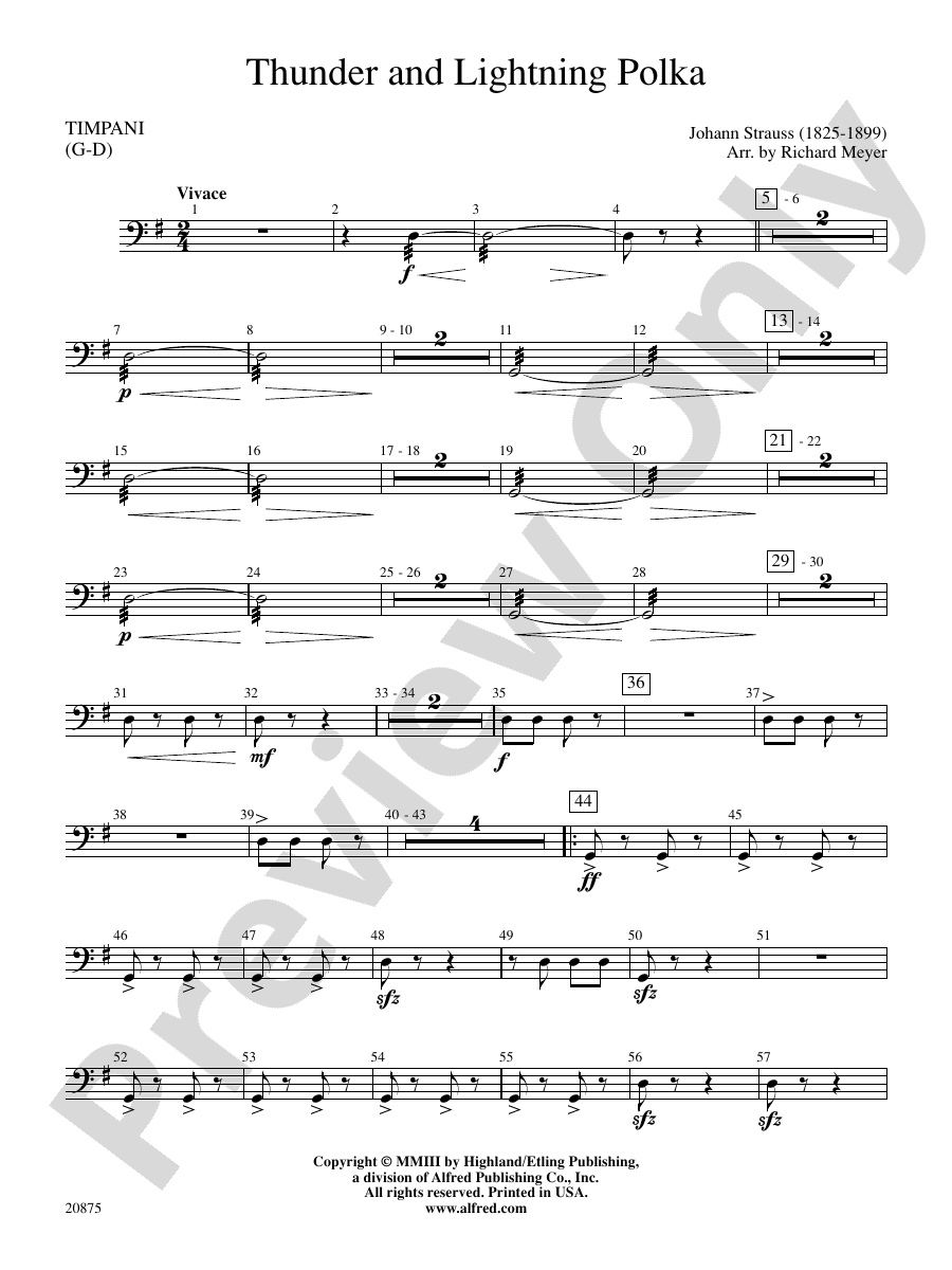 Thunder and Lightning Polka: Timpani: Timpani Part - Digital Sheet ...