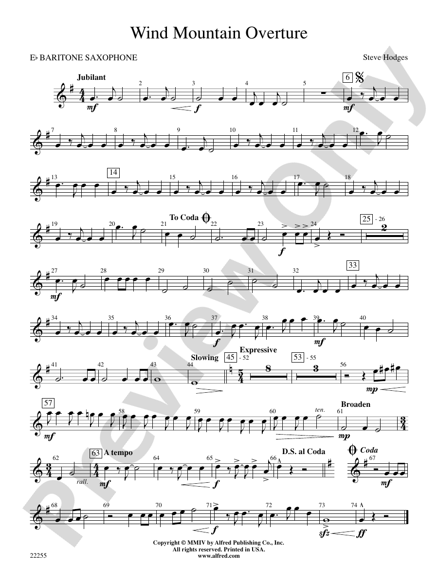 Wind Mountain Overture: E-flat Baritone Saxophone: E-flat Baritone Saxophone Part - Digital ...