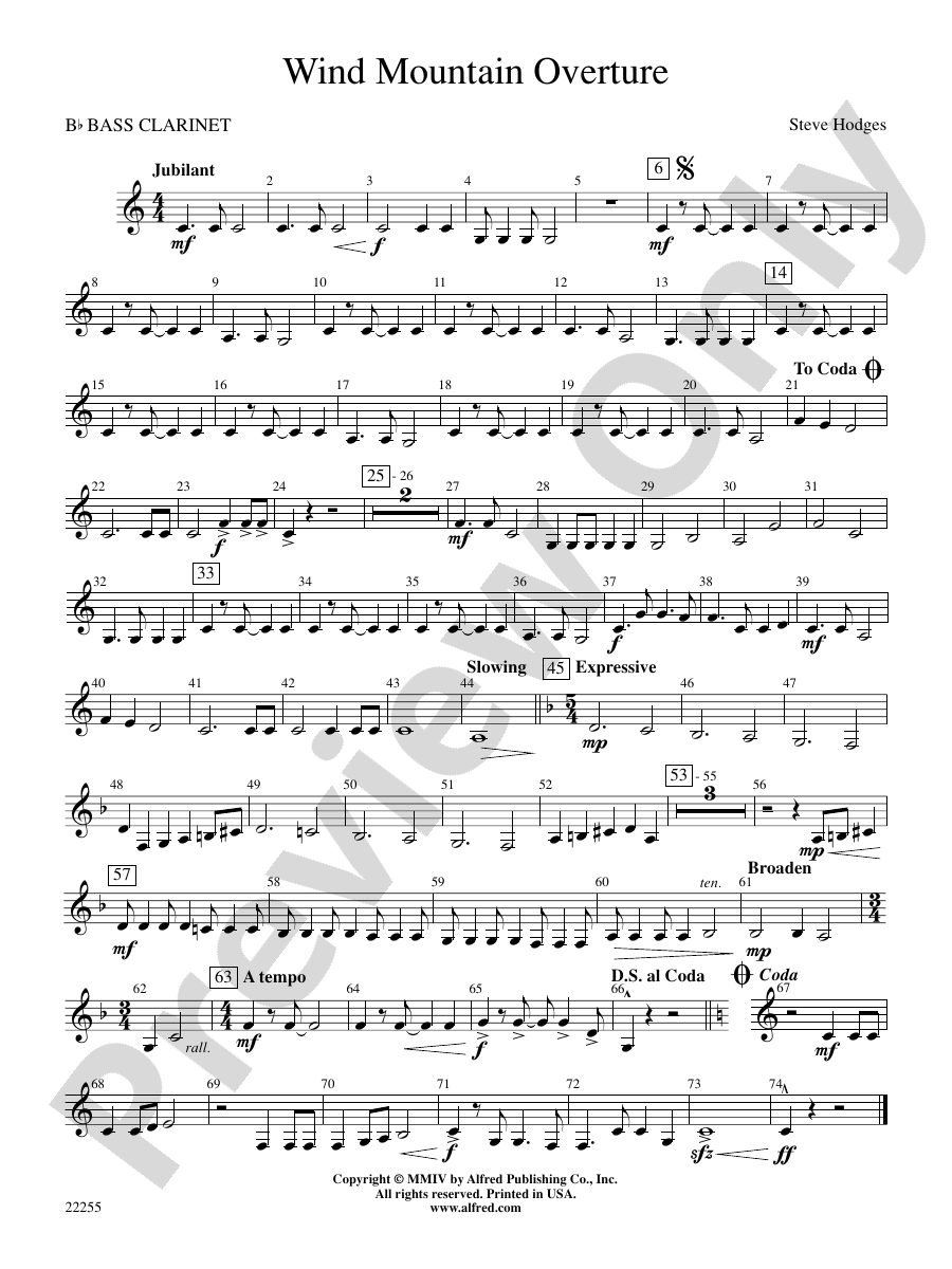 Wind Mountain Overture: B-flat Bass Clarinet: B-flat Bass Clarinet Part ...