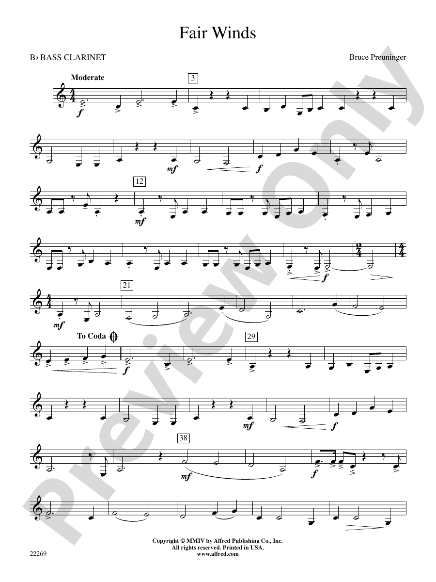 Fair Winds: B-flat Bass Clarinet: B-flat Bass Clarinet Part - Digital Sheet Music Download