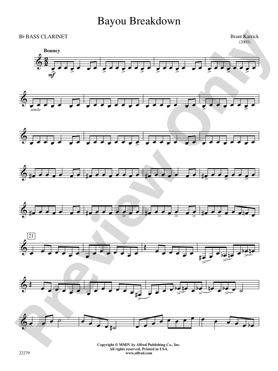 Bayou Breakdown: B-flat Bass Clarinet: B-flat Bass Clarinet Part - Digital Sheet Music Download