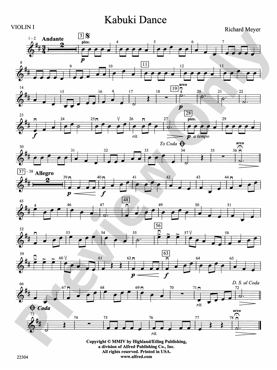 Kabuki Dance: 1st Violin: 1st Violin Part - Digital Sheet Music Download