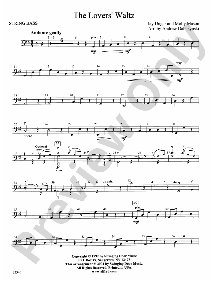 The Lover's Waltz: String Bass: String Bass Part - Digital Sheet Music Download