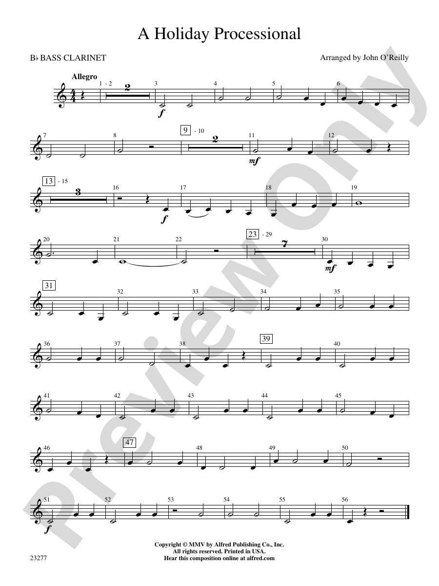 A Holiday Processional: B-flat Bass Clarinet: B-flat Bass Clarinet Part ...