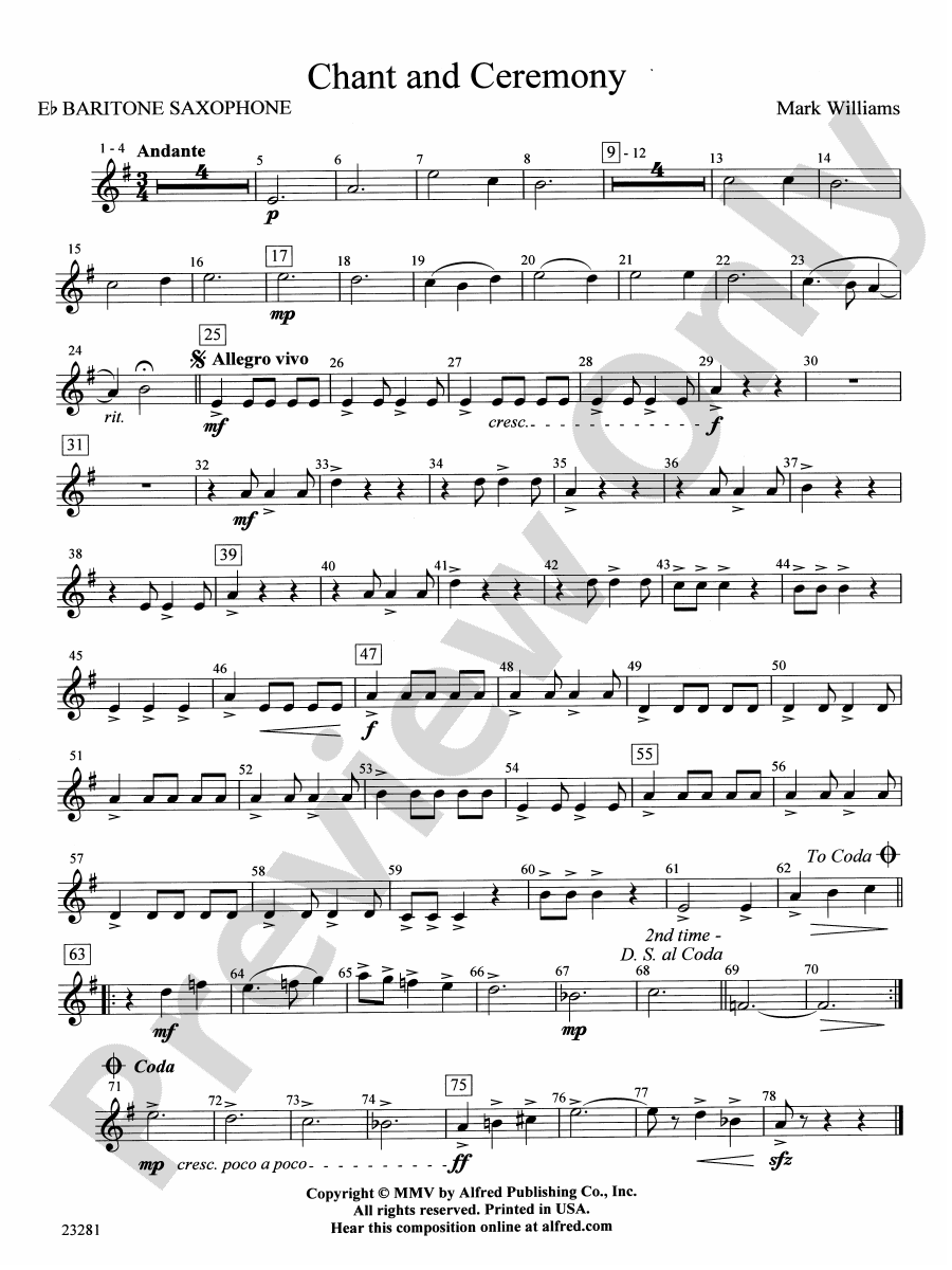 Chant and Ceremony: E-flat Baritone Saxophone: E-flat Baritone Saxophone Part - Digital Sheet ...