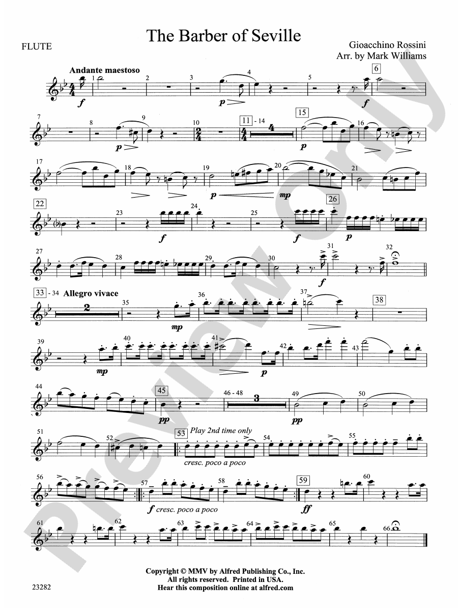The Barber of Seville: Flute: Flute Part - Digital Sheet Music Download