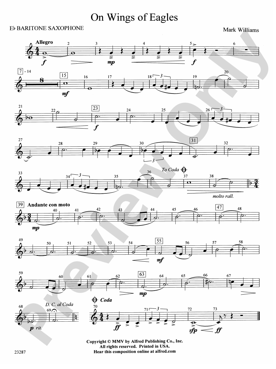 On Wings of Eagles: E-flat Baritone Saxophone: E-flat Baritone Saxophone Part - Digital Sheet ...