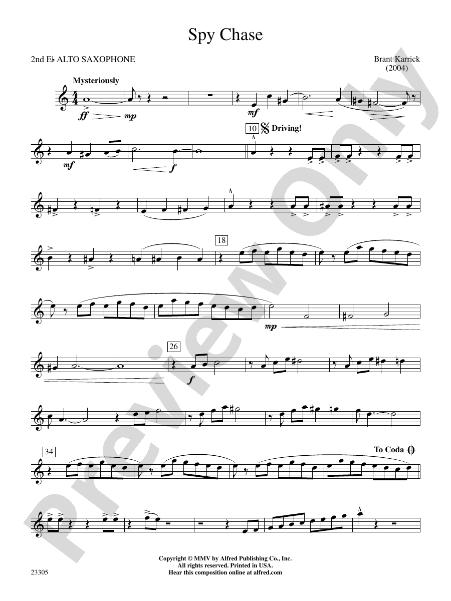 Spy Chase: 2nd E-flat Alto Saxophone: 2nd E-flat Alto Saxophone Part - Digital Sheet Music Download
