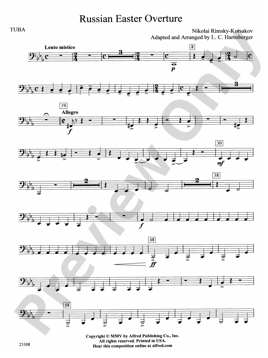 Russian Easter Overture: Tuba: Tuba Part - Digital Sheet Music Download