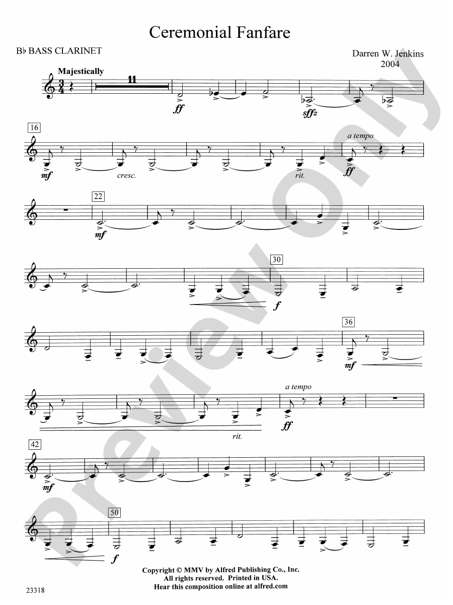 Ceremonial Fanfare: B-flat Bass Clarinet: B-flat Bass Clarinet Part ...