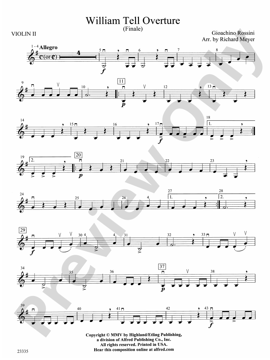 William Tell Overture: 2nd Violin: 2nd Violin Part - Digital Sheet Music Download
