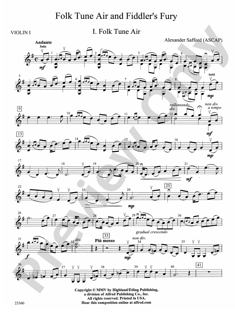 Folk Tune Air and Fiddler's Fury: 1st Violin: 1st Violin Part - Digital ...