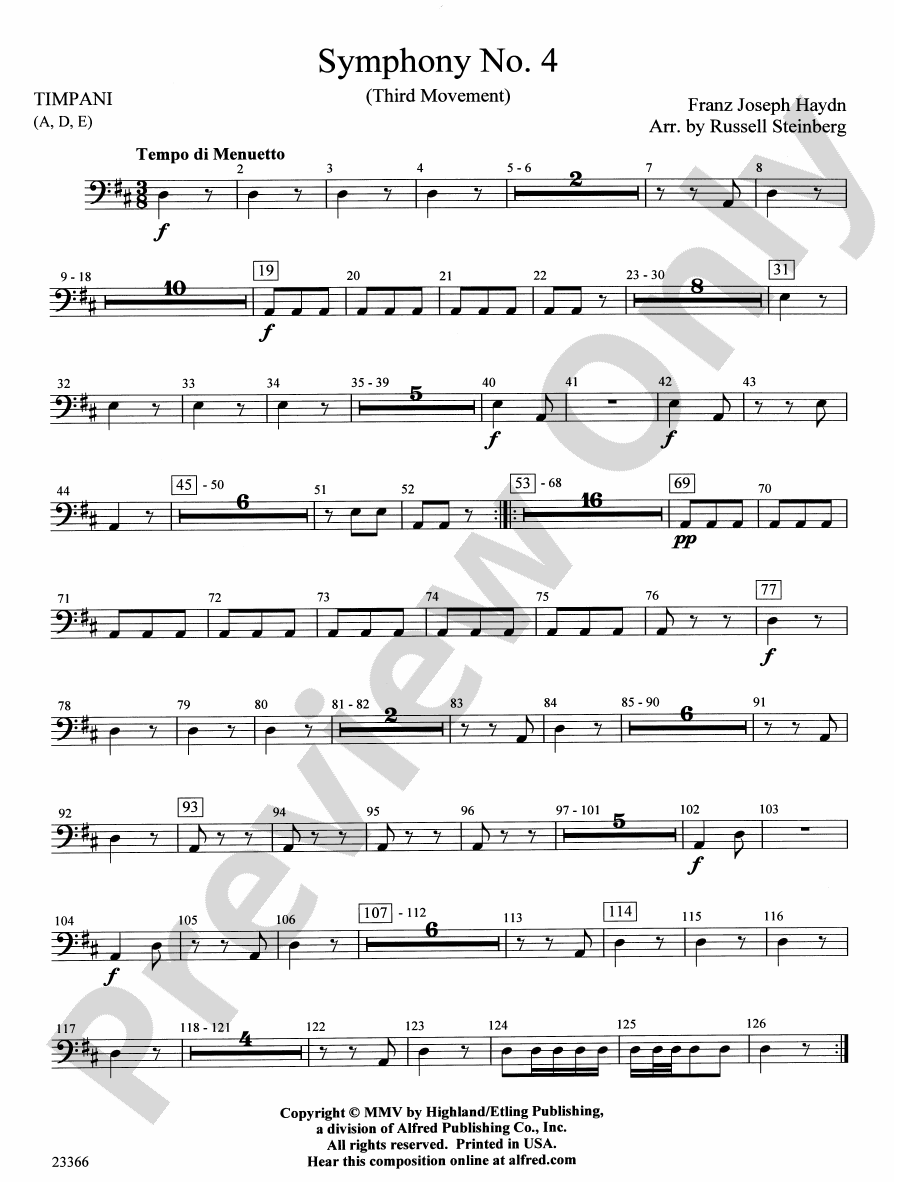Symphony No. 4 (Third Movement): Timpani: Timpani Part - Digital Sheet Music Download