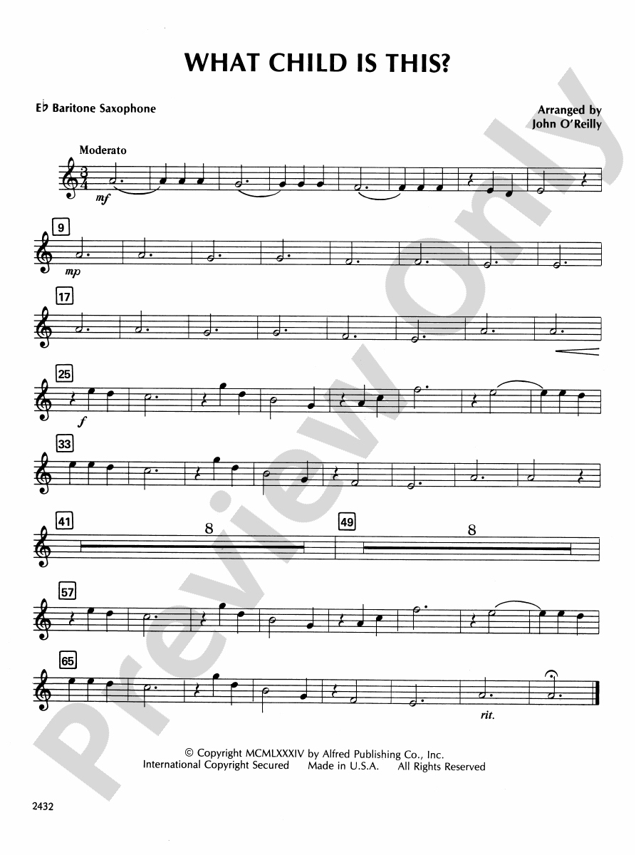 What Child Is This?: E-flat Baritone Saxophone: E-flat Baritone Saxophone Part - Digital Sheet ...
