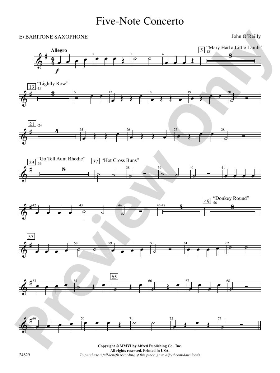 Five-Note Concerto: E-flat Baritone Saxophone: E-flat Baritone ...