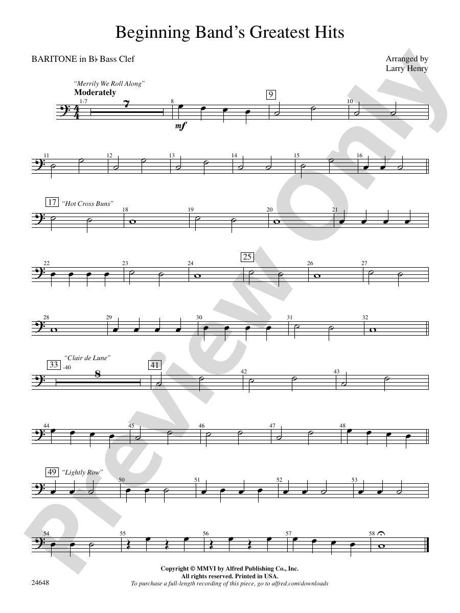 Beginning Band's Greatest Hits: (wp) B-flat Baritone B.C.: (wp) B-flat ...